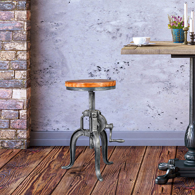 Williston Forge American Antique Vintage Industrial Bar Cafe Stool Retro Stylish 3 Leg Cast Iron Base Swivel Round Wood Top Easily Adjusts By Crank Handle Wayfair Canada